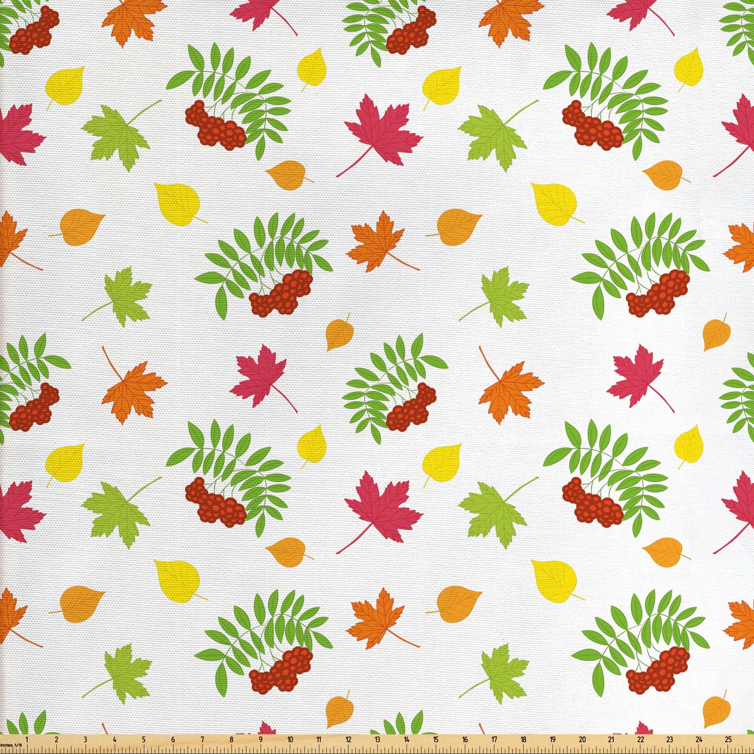 Autumn Fabric by The Yard, Fall Foliage Rowan Berries Maple Leaves ...