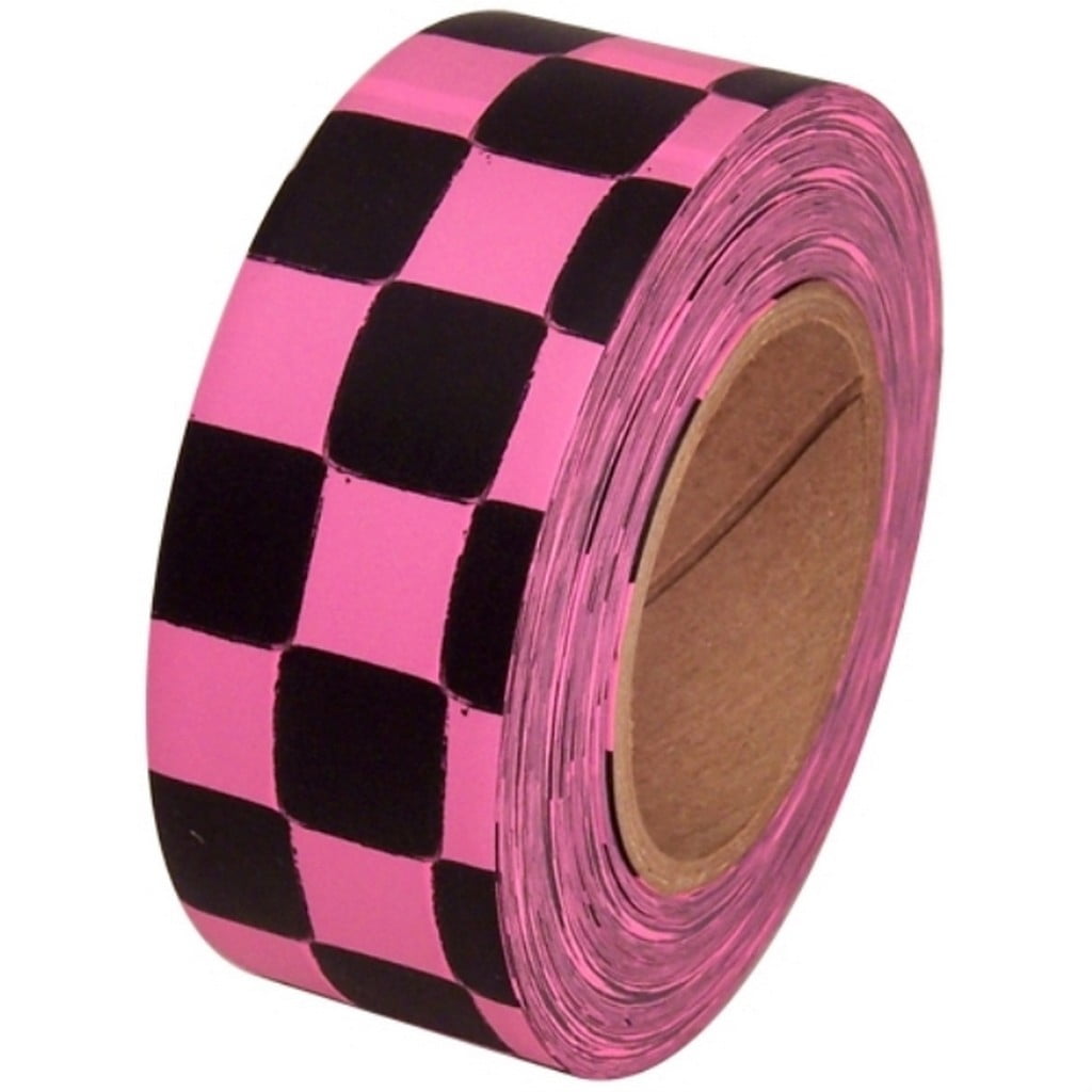 Tape Planet Fluorescent Pink and Black Checkerboard Flagging Tape 1 3/16" x 100 ft Roll Non ...