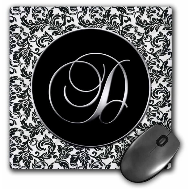 3dRose Letter D - Black and White Damask, Mouse Pad, 8 by 8 inches ...