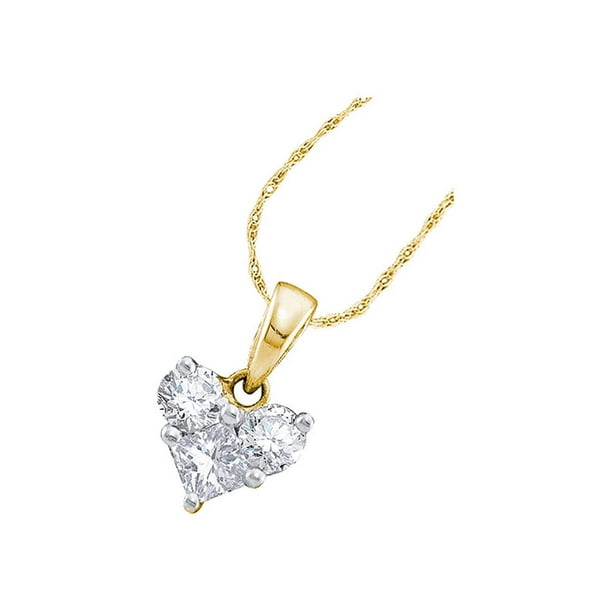 14kt Yellow Gold Womens Princess Diamond Heart Love Pendant 1/2 Cttw ...