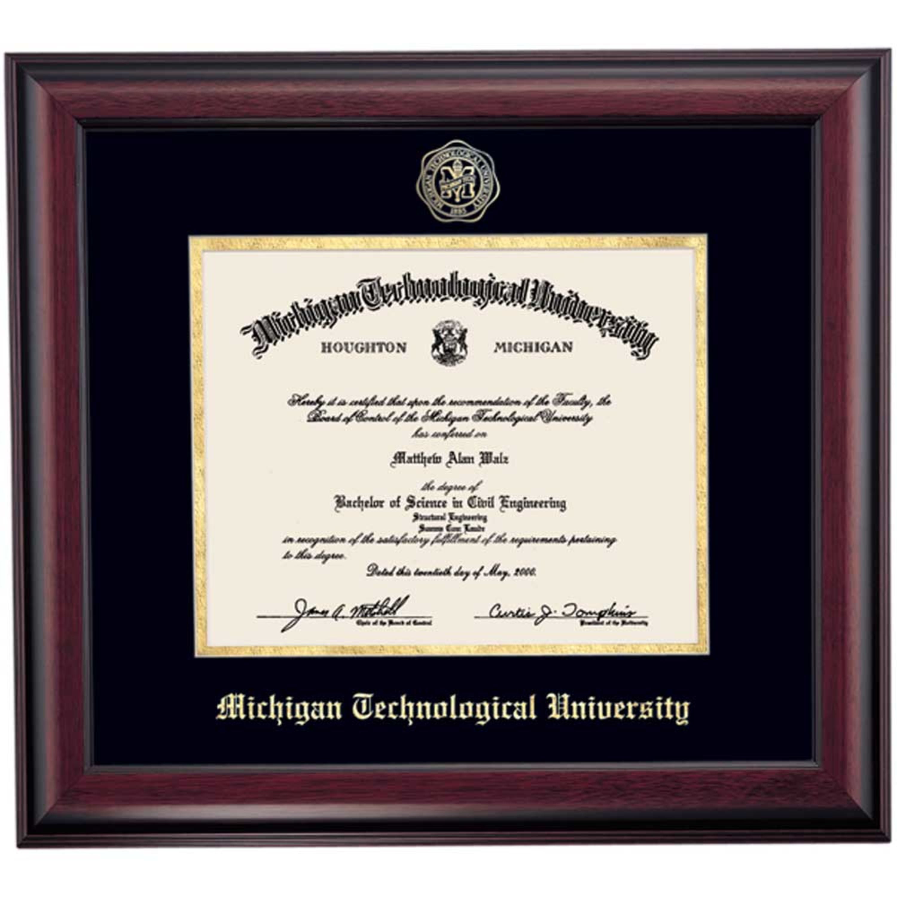 OCM Diploma Frame for Michigan Tech MTU, 16" x 18" Diploma Certificates ...