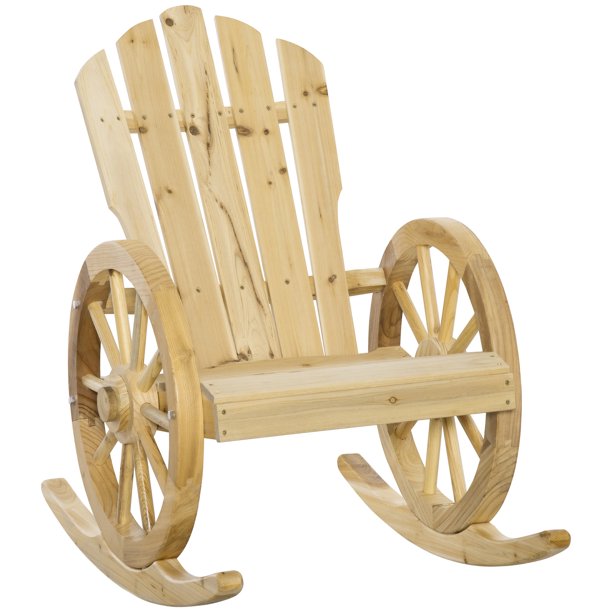 Outsunny Patio Wooden Adirondack Rocking Chair, Wagon Outdoor Rocker ...