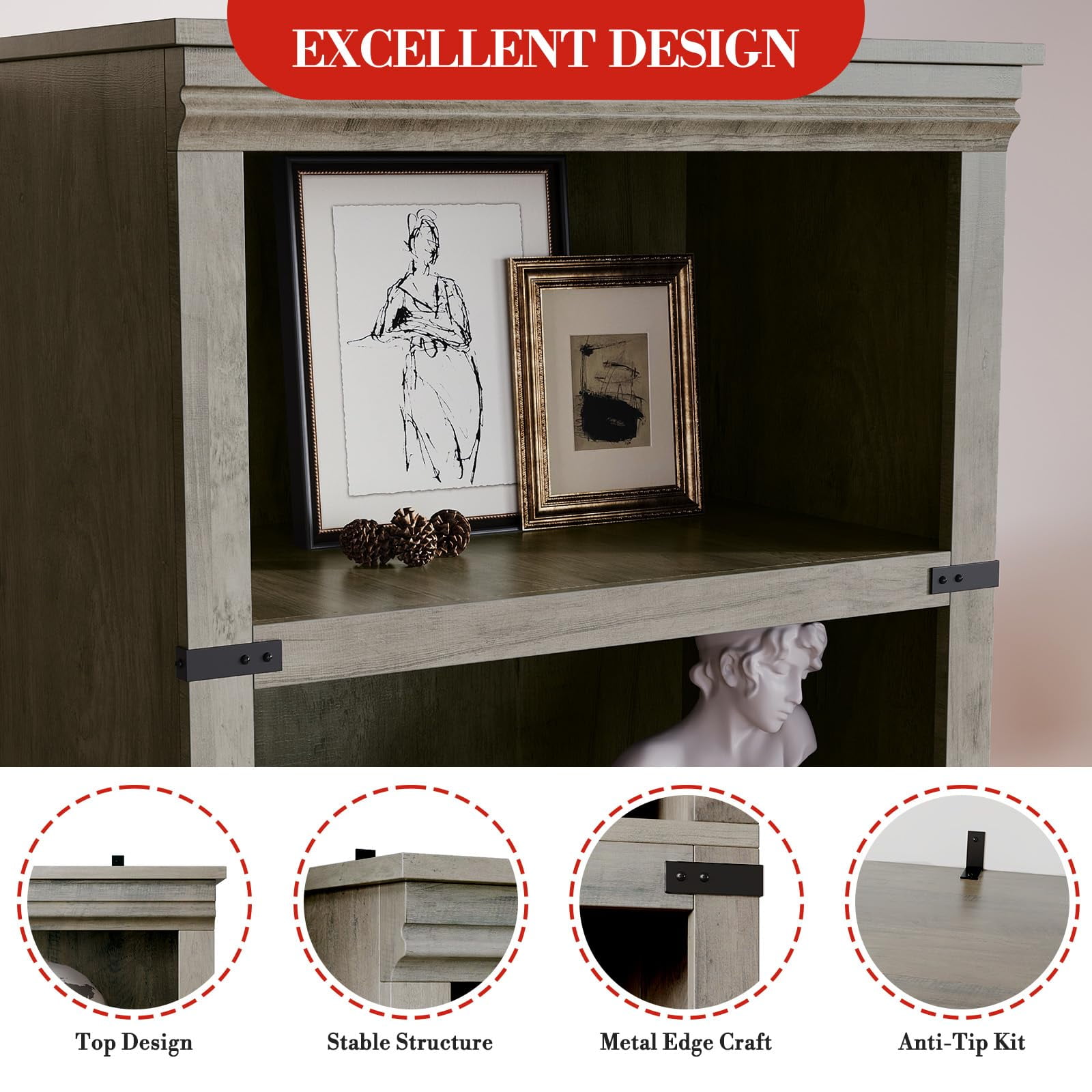 Click here for Beesclover Wooden Bookcase  Farmhouse Storage Book... prices