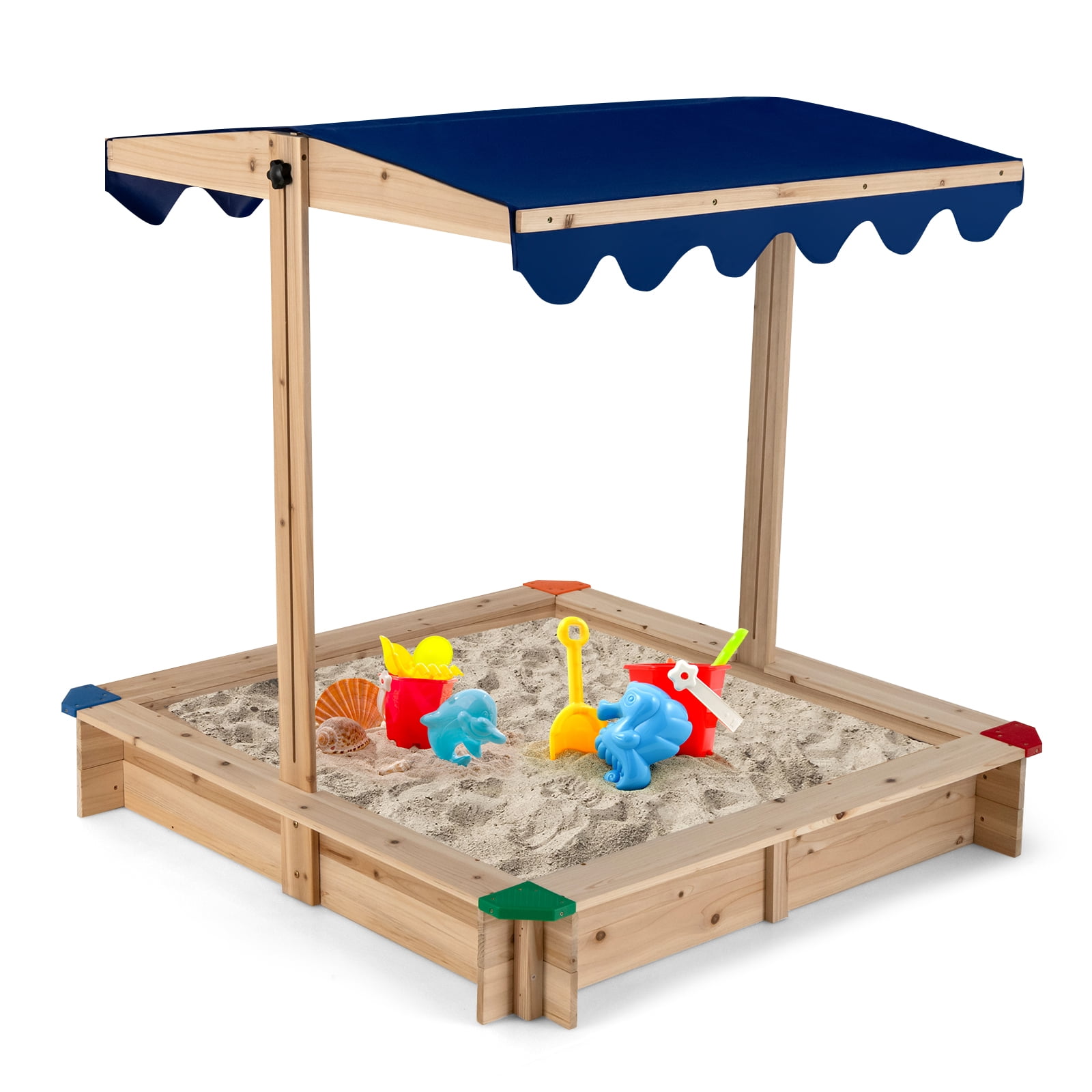 Infans Kids Wooden Sandbox with Height Adjustable & Rotatable Canopy ...