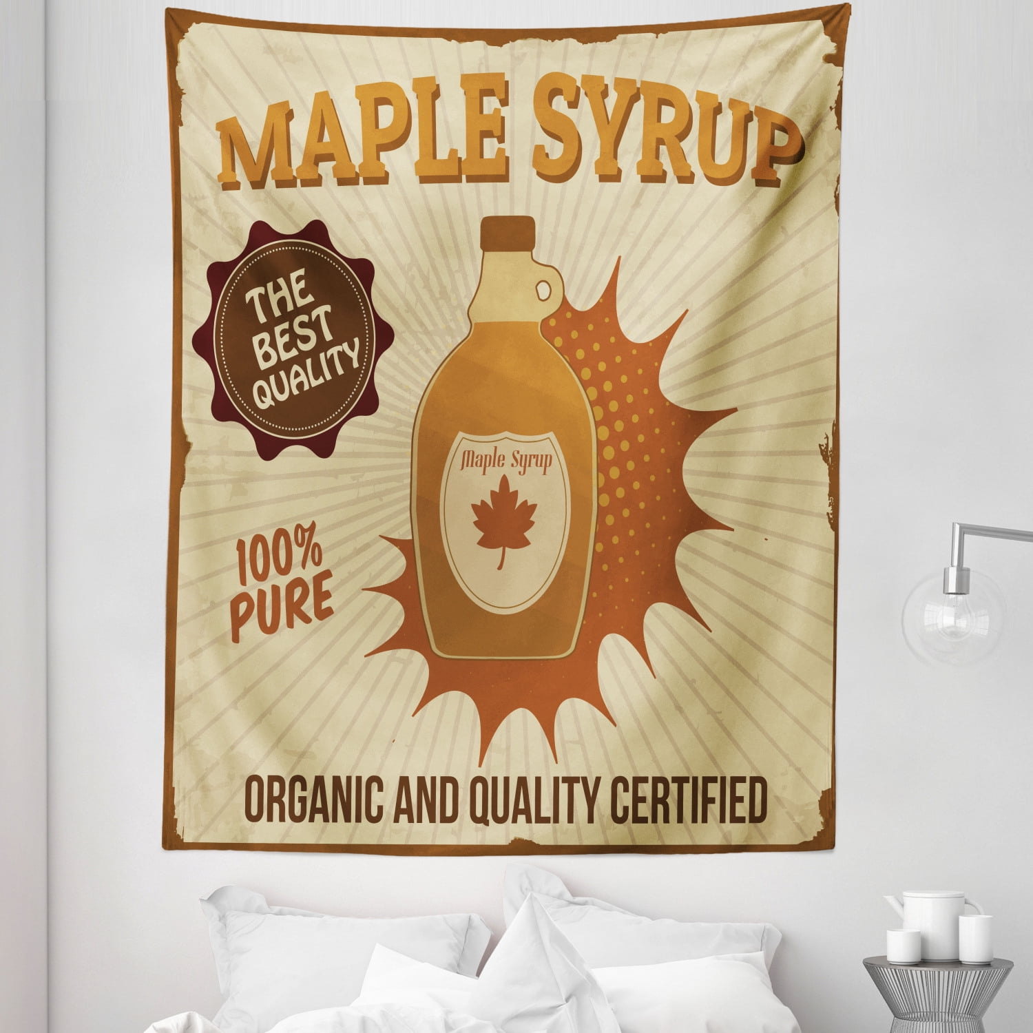 Retro Tapestry, Maple Syrup Ad with Grunge Effect Worn out Background ...