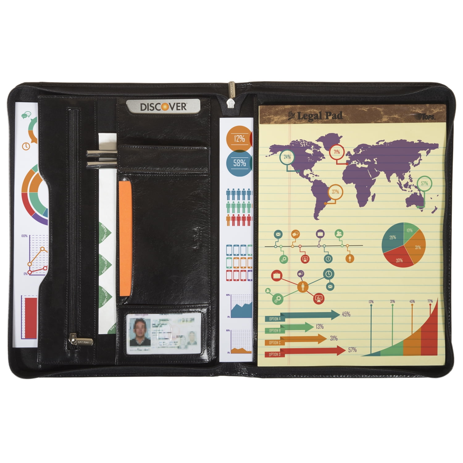 Tony Perotti Italian Leather Deluxe Zip-Around Writing Pad Portfolio in ...