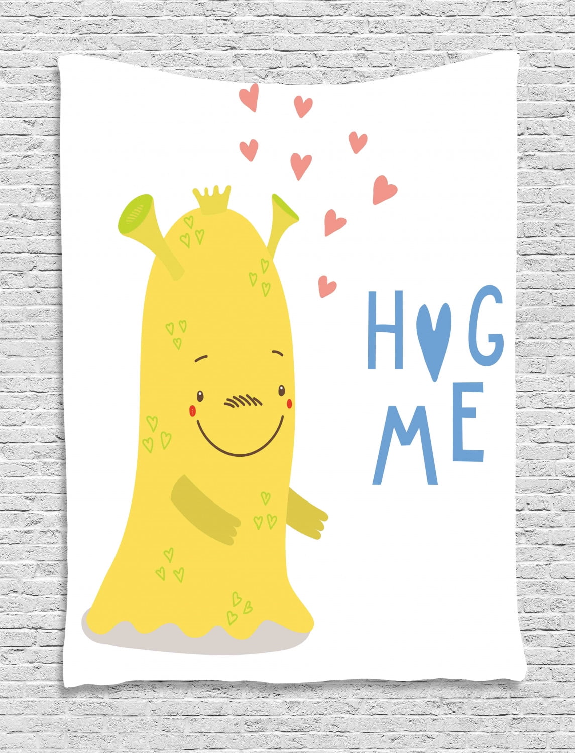Hug Tapestry, Cartoonish Design Alien Monster with Hug Me Print, Wall ...