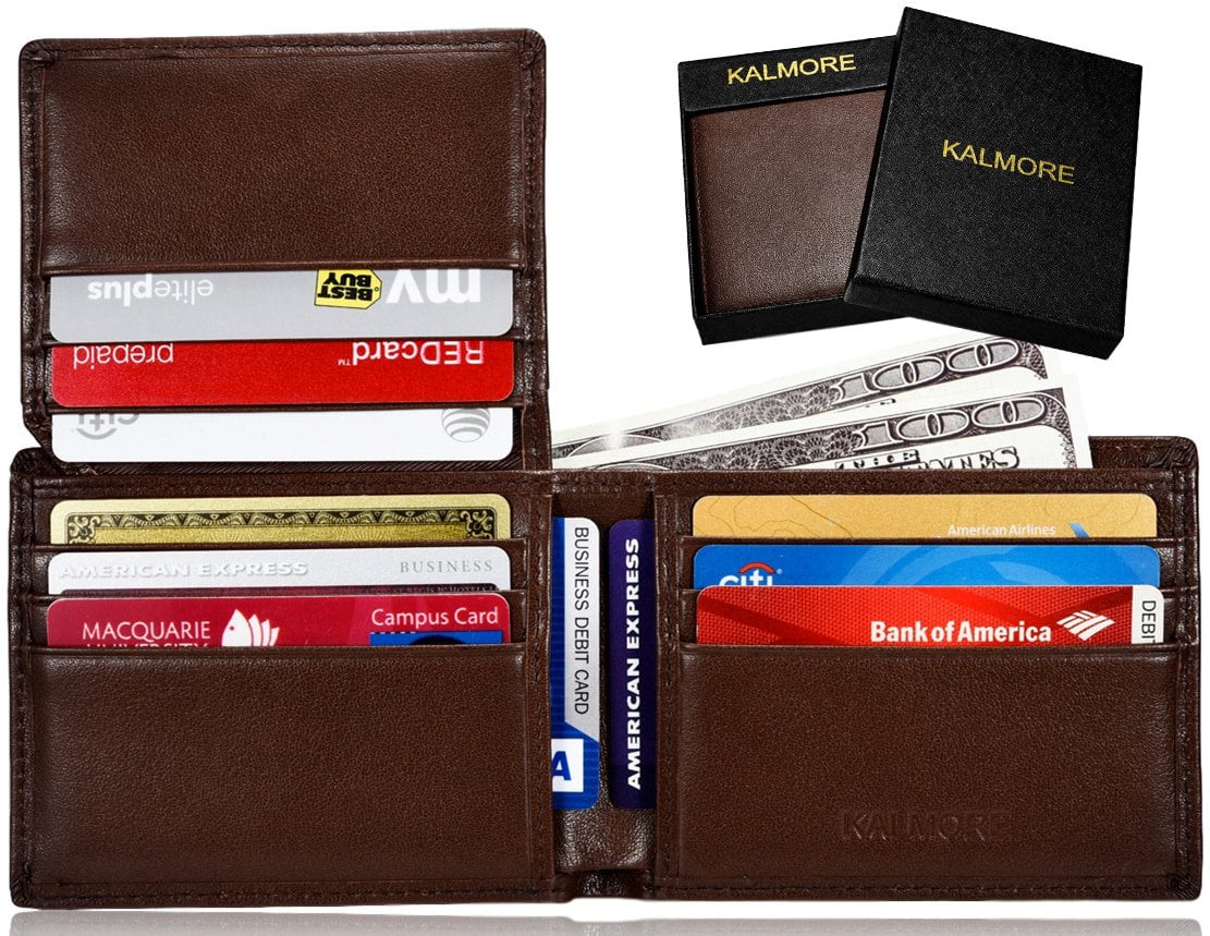 KALMORE Men's Genuine Leather RFID Blocking Flip-ID Window Travel ...