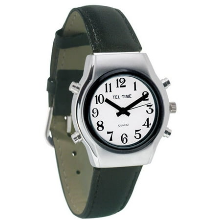 Tel-Time - Mens Chrome Talking Watch - White Face, Leather Band ...