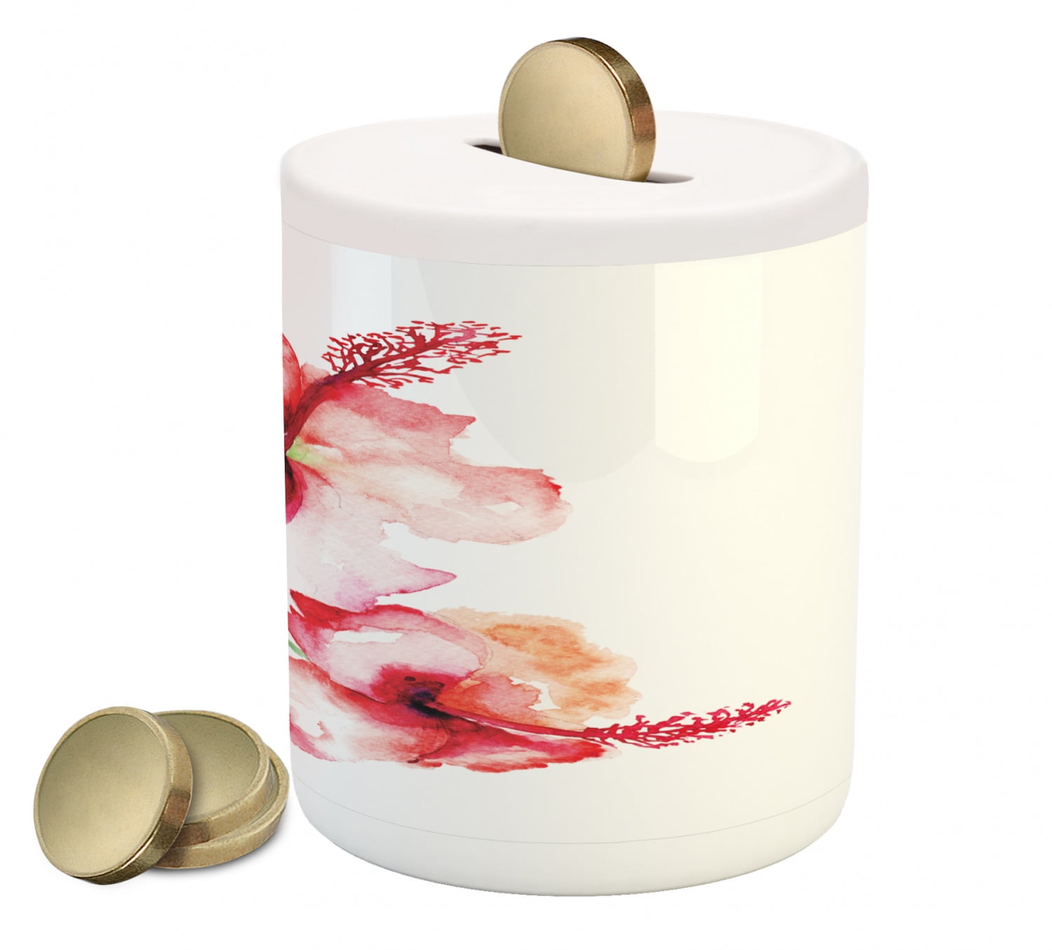 Watercolor Flower Piggy Bank, Hibiscus Flowers on Plain Background in ...