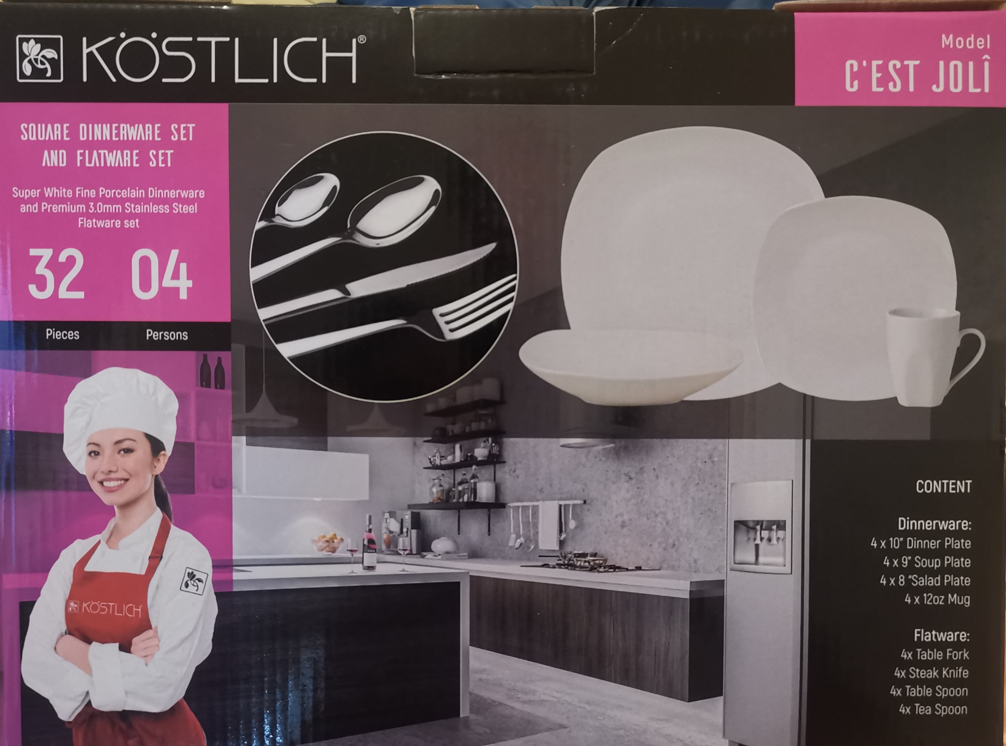 Vajilla Porcelana Blanca Alemana 32 Piezas 4 Personas Kostlich cuadrada ...