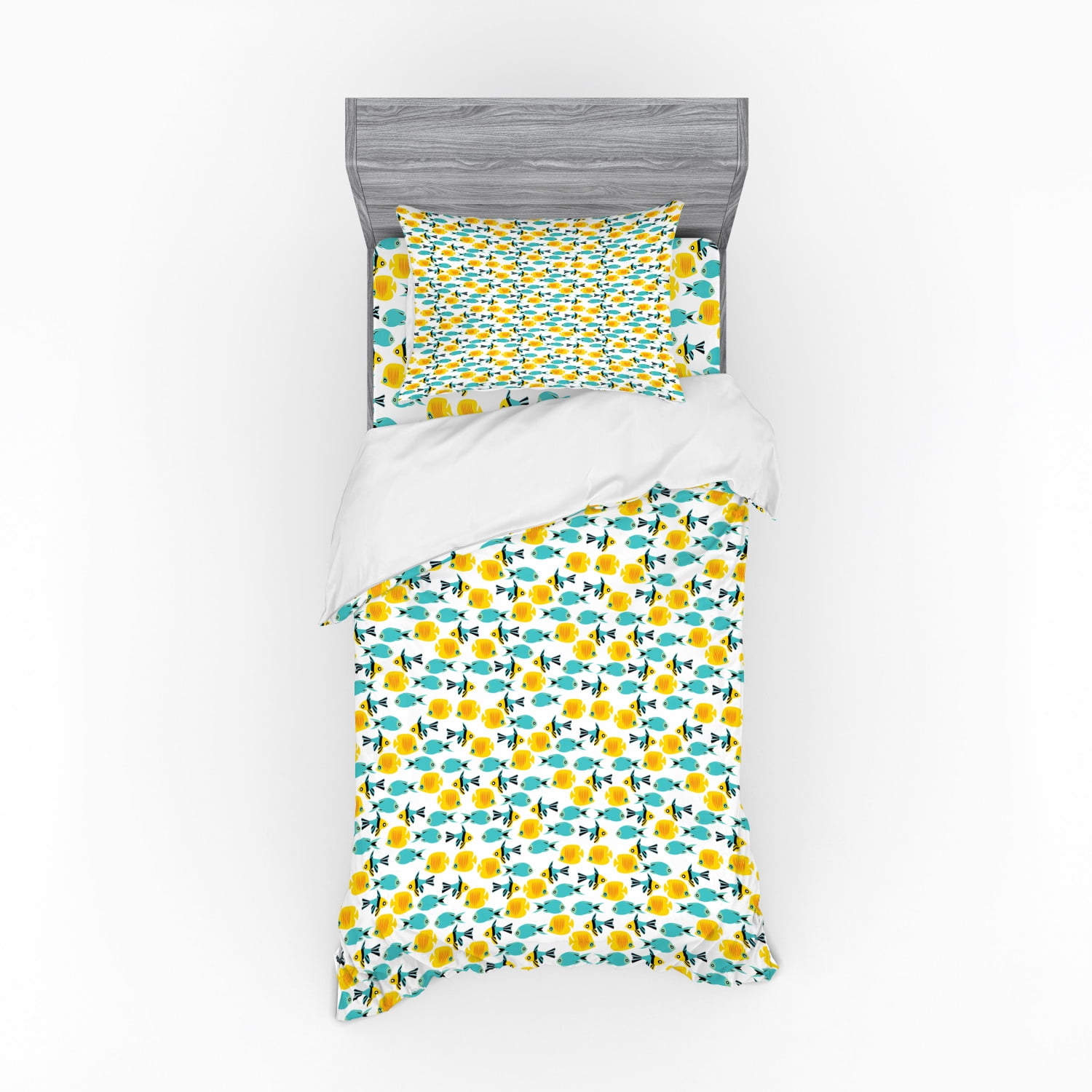 Fish Duvet Cover Set, Fish Pattern with Simple Silhouette Style Design ...