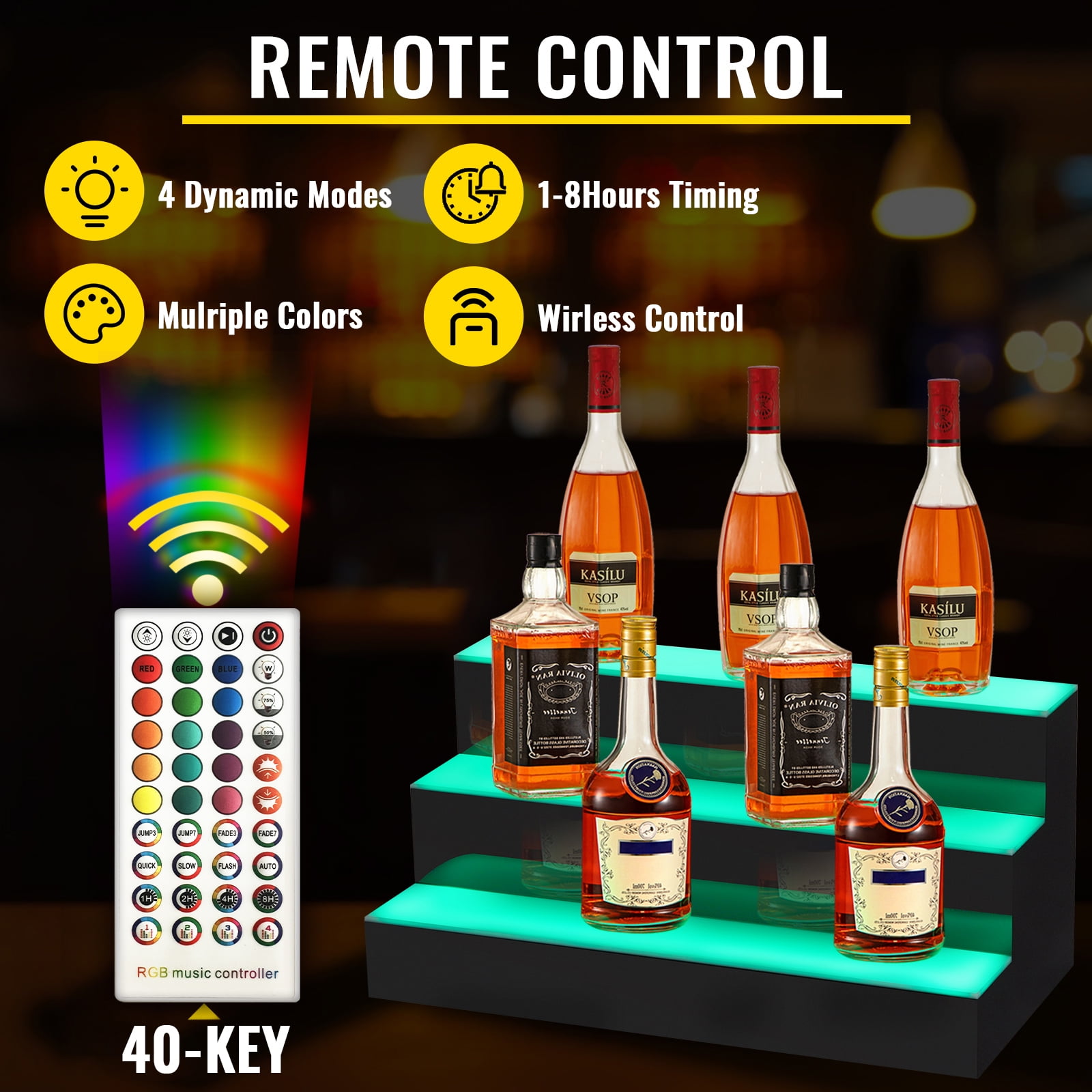 Brandclub - VEVOR LED Lighted Liquor Bottle Display Shelf 24-inch,LED ...