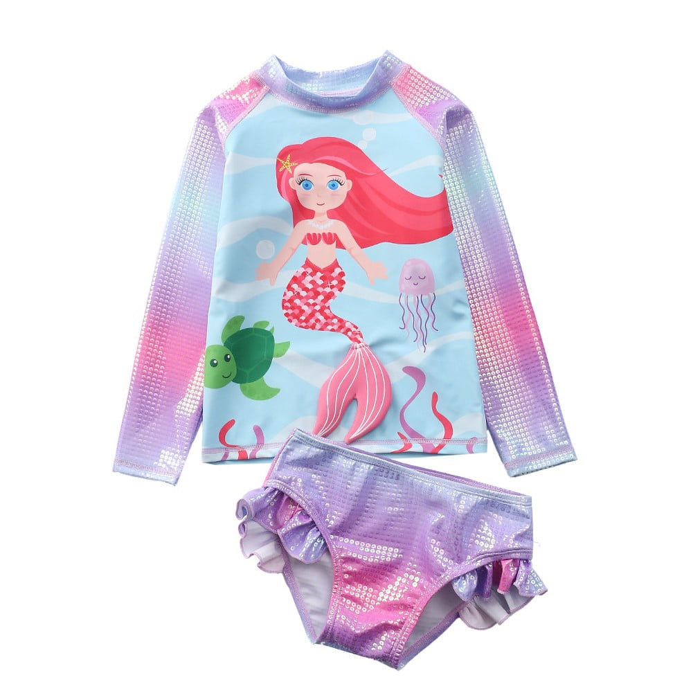 Lovebay Kids Baby Girls Mermaid Swimsuits Long Sleeve Rash Guard Set 1 ...