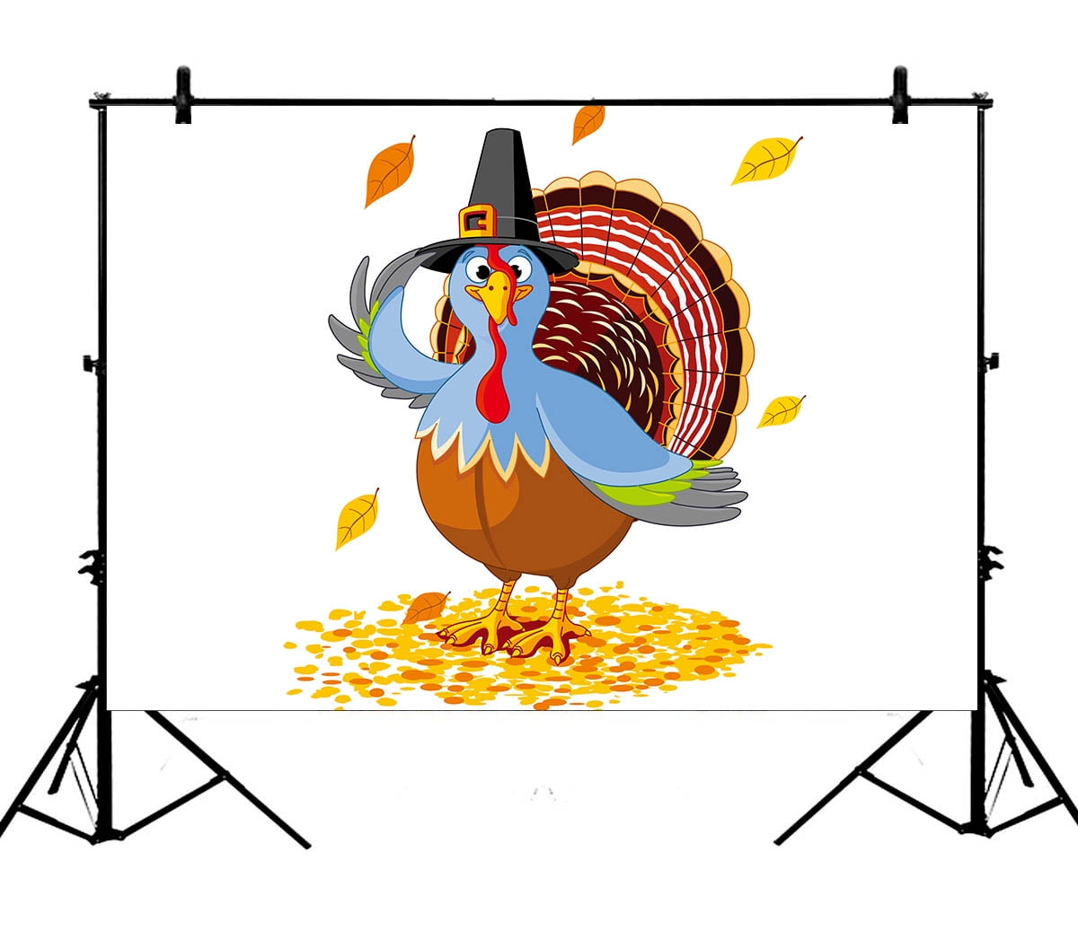 YKCG 7x5ft Thanksgiving Turkey with Pilgrim Hat Maple Leaves ...