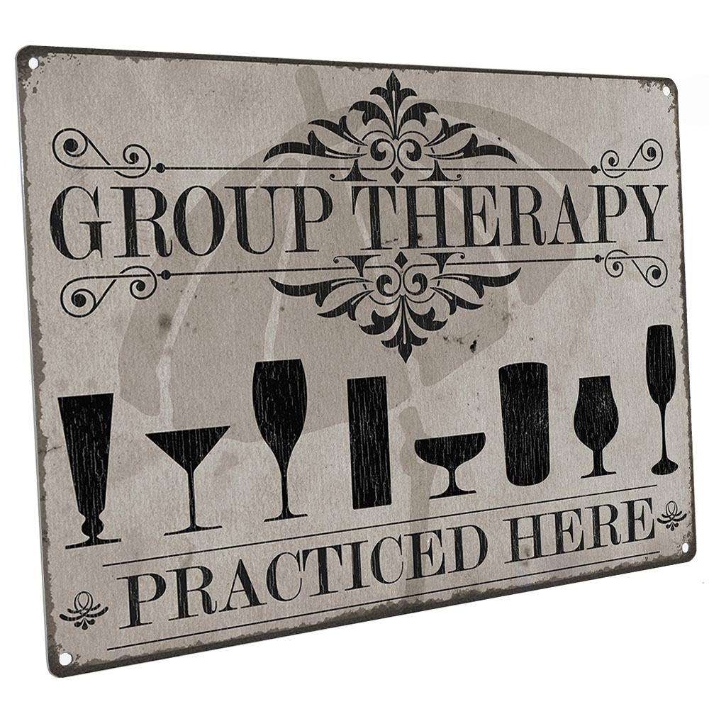 Group Therapy Practiced Here Cocktails 9"x12" Metal Sign, Wall Decor ...