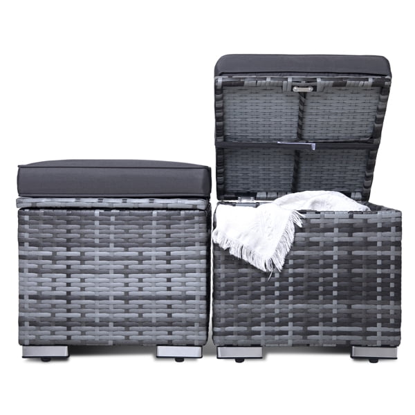 2 Pieces Outdoor Ottoman, PE Rattan Foot Stool with Storage, All ...