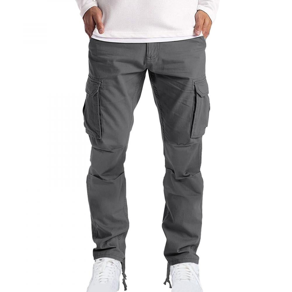 Guzom Mens Cargo Pants- Straight Leg Button Casual Outdoor Relaxed Fit ...