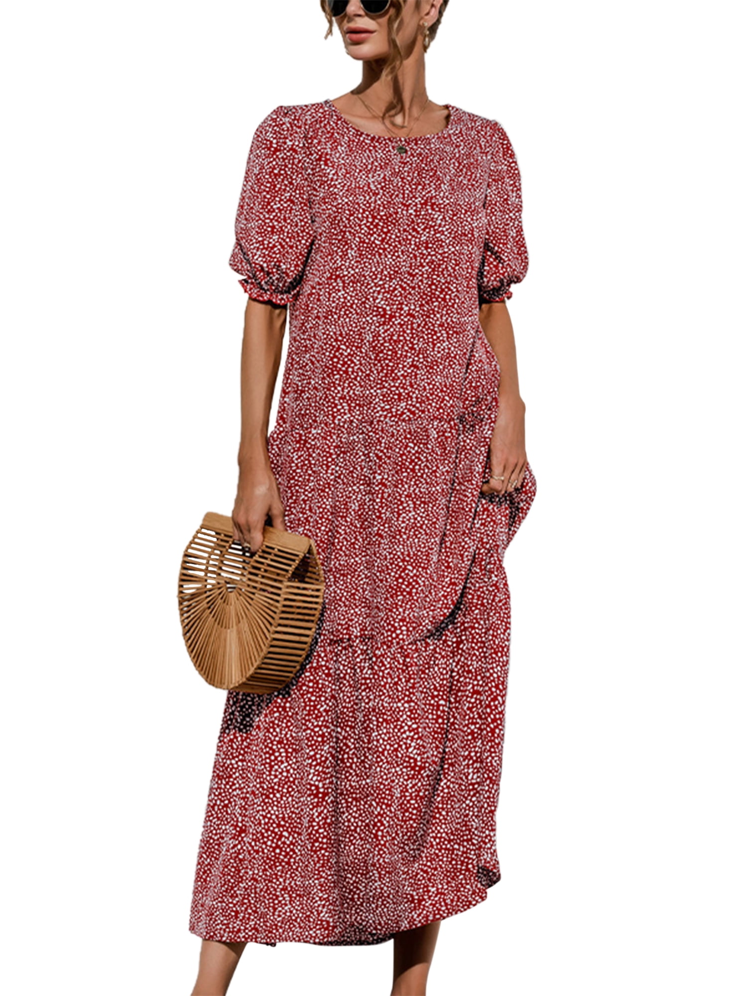 Frontwalk Summer Ruffle Maxi Long Dress for Women Puff Short Sleeve ...