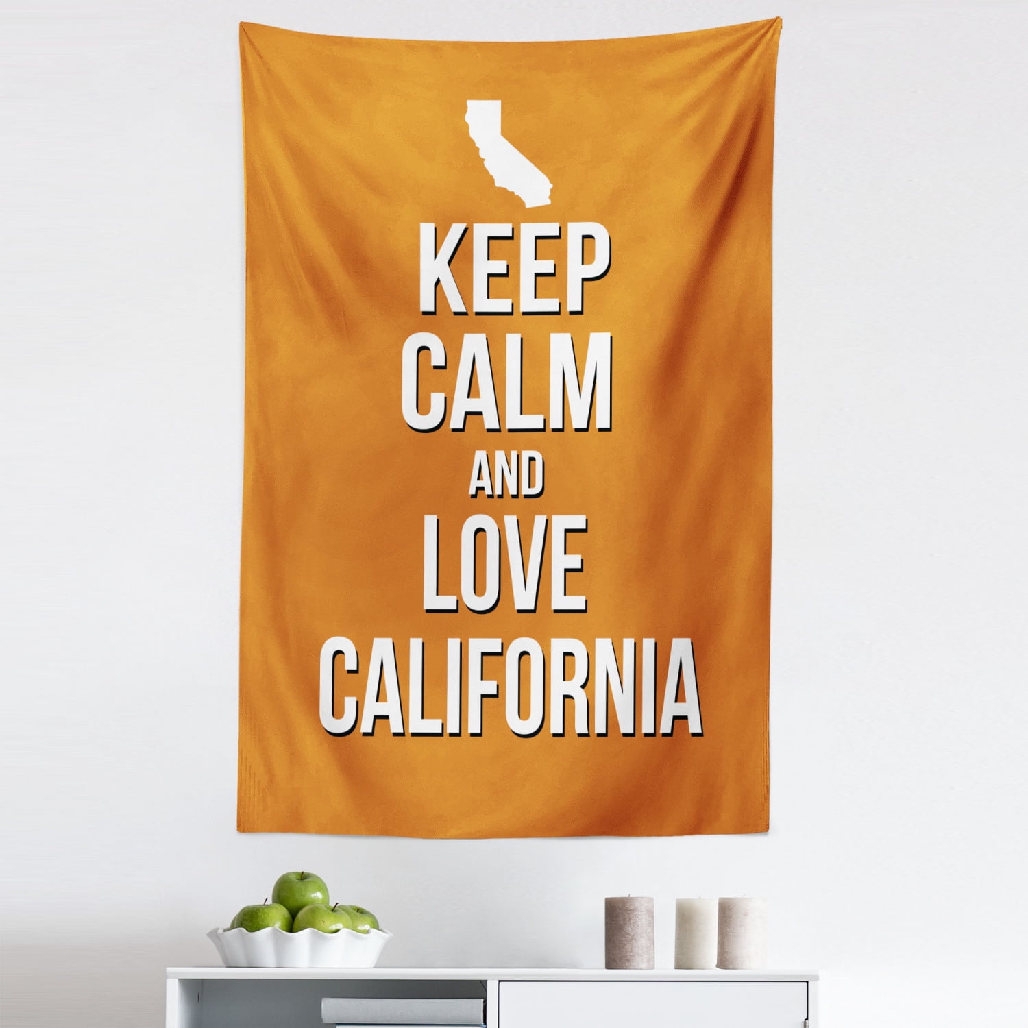 Keep Calm Tapestry, Love California Words with Map on Orange Backdrop ...