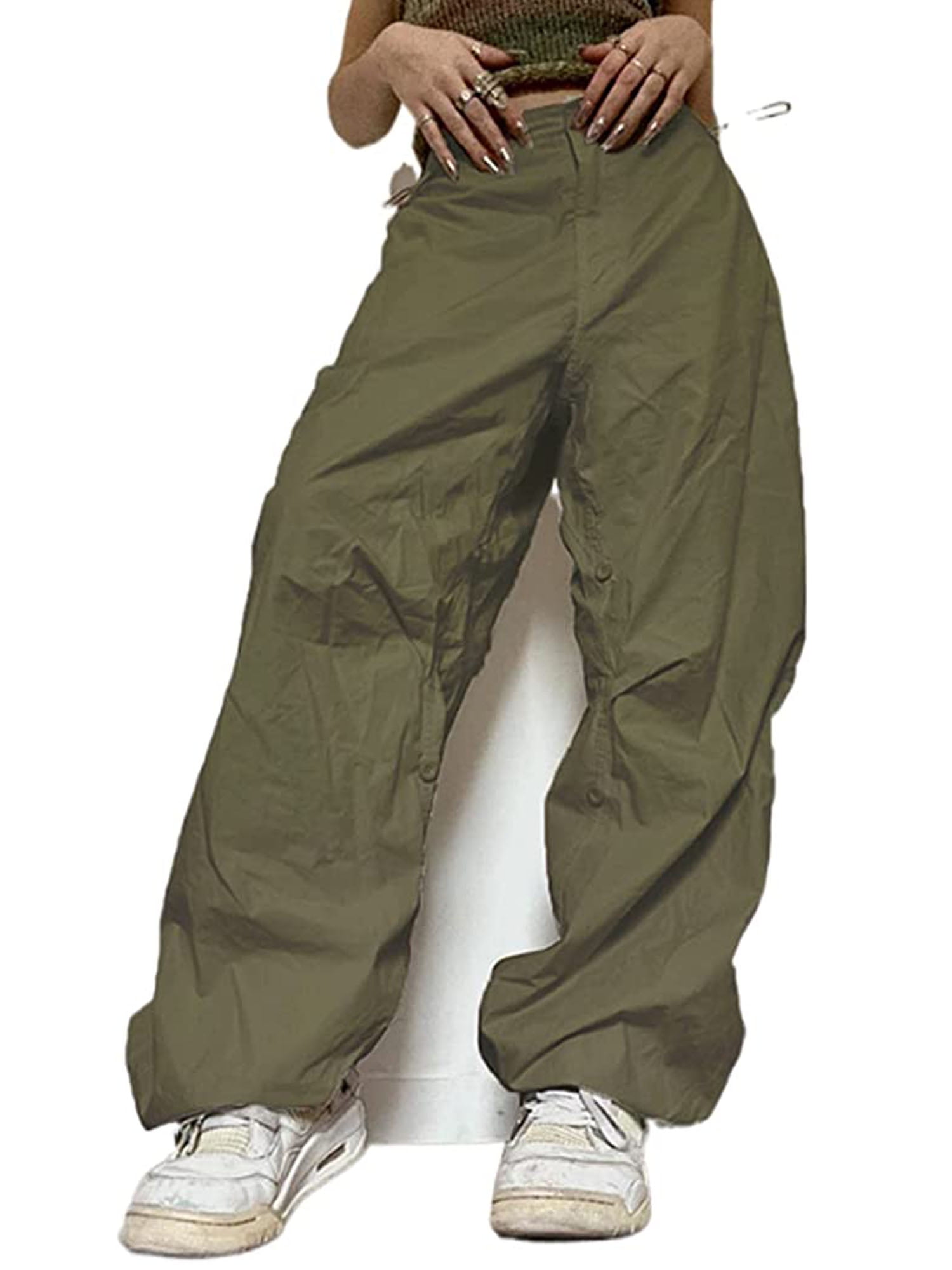 Ziyixin Women Low Waist Baggy Cargo Pants Casual Solid Color Harajuku