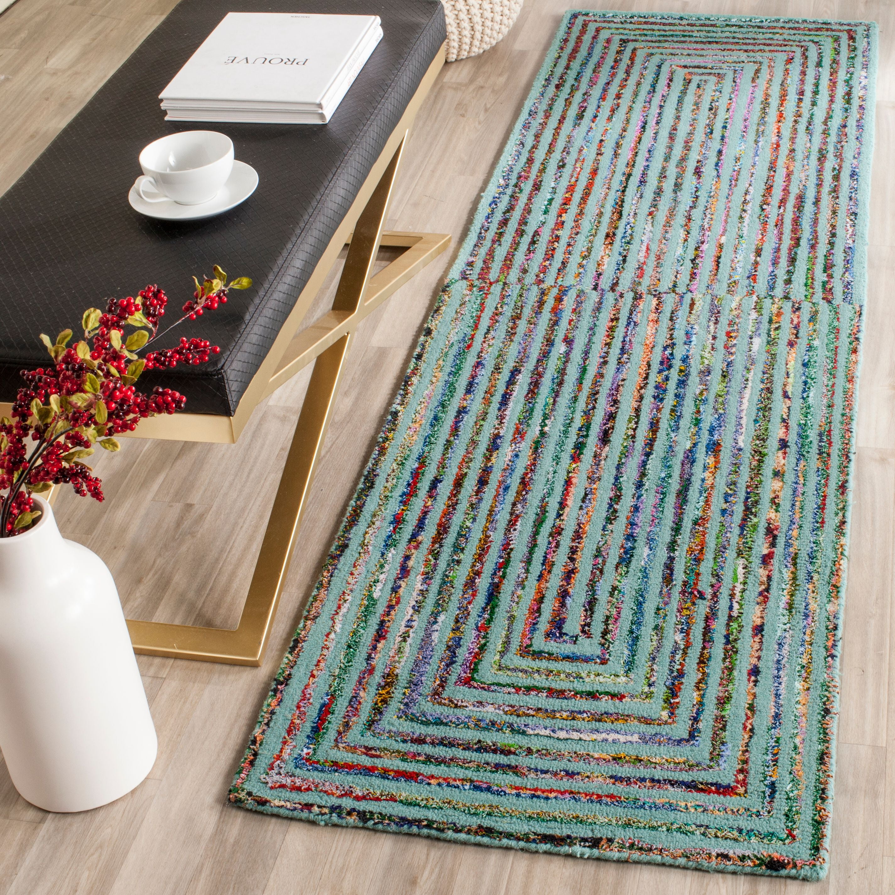 SAFAVIEH Nantucket Sybella Geometric Runner Rug, Teal, 2'3" x 6 ...