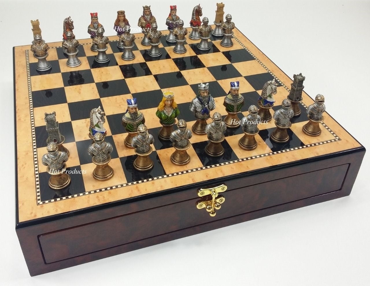 Medieval Times Crusades Busts PAINTED Chess Set Walnut Maple Color ...