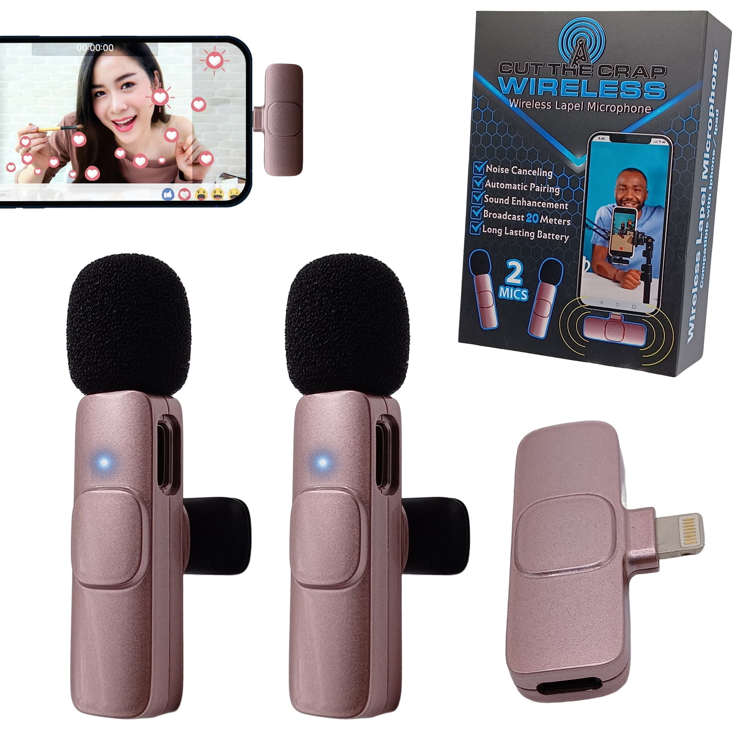 Cut the Crap Wireless Microphone for iPhone iPad, 2 Mini Mics, with ...