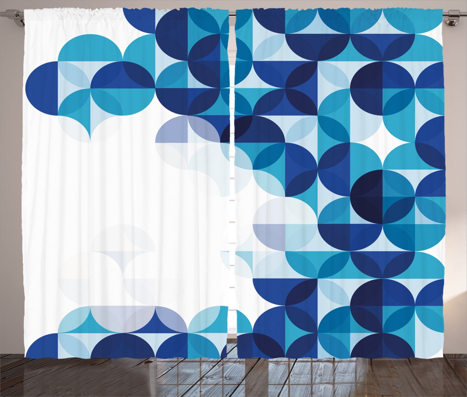 Abstract Decor Curtains 2 Panels Set, Modern Geometric Circled Pattern ...