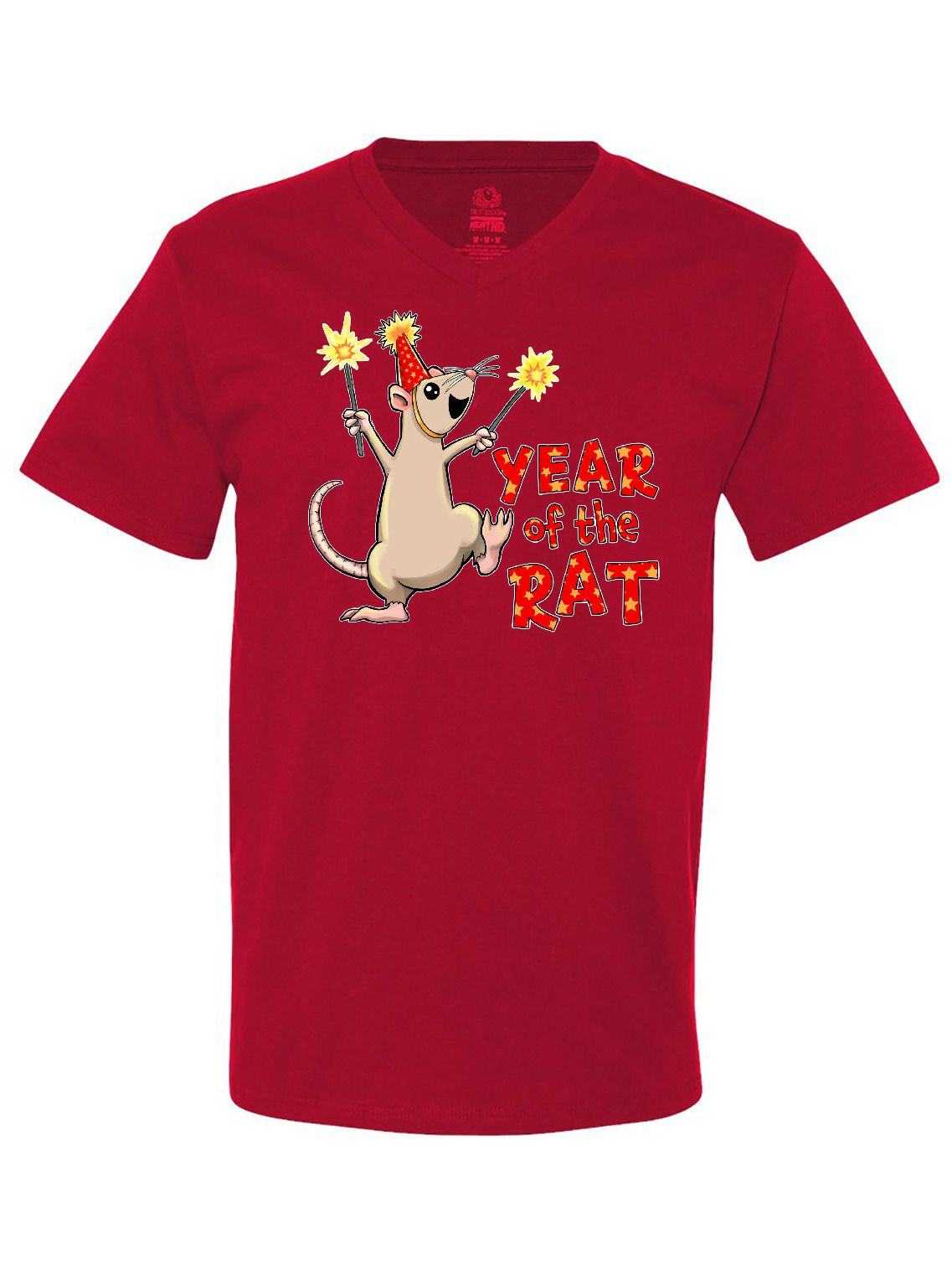 Inktastic Year Of The Rat With Sparklers In Red Party Hat Men s V Neck inktastic-year-of-the-rat-with-sparklers-in-red-party-hat-men-s-v-neck