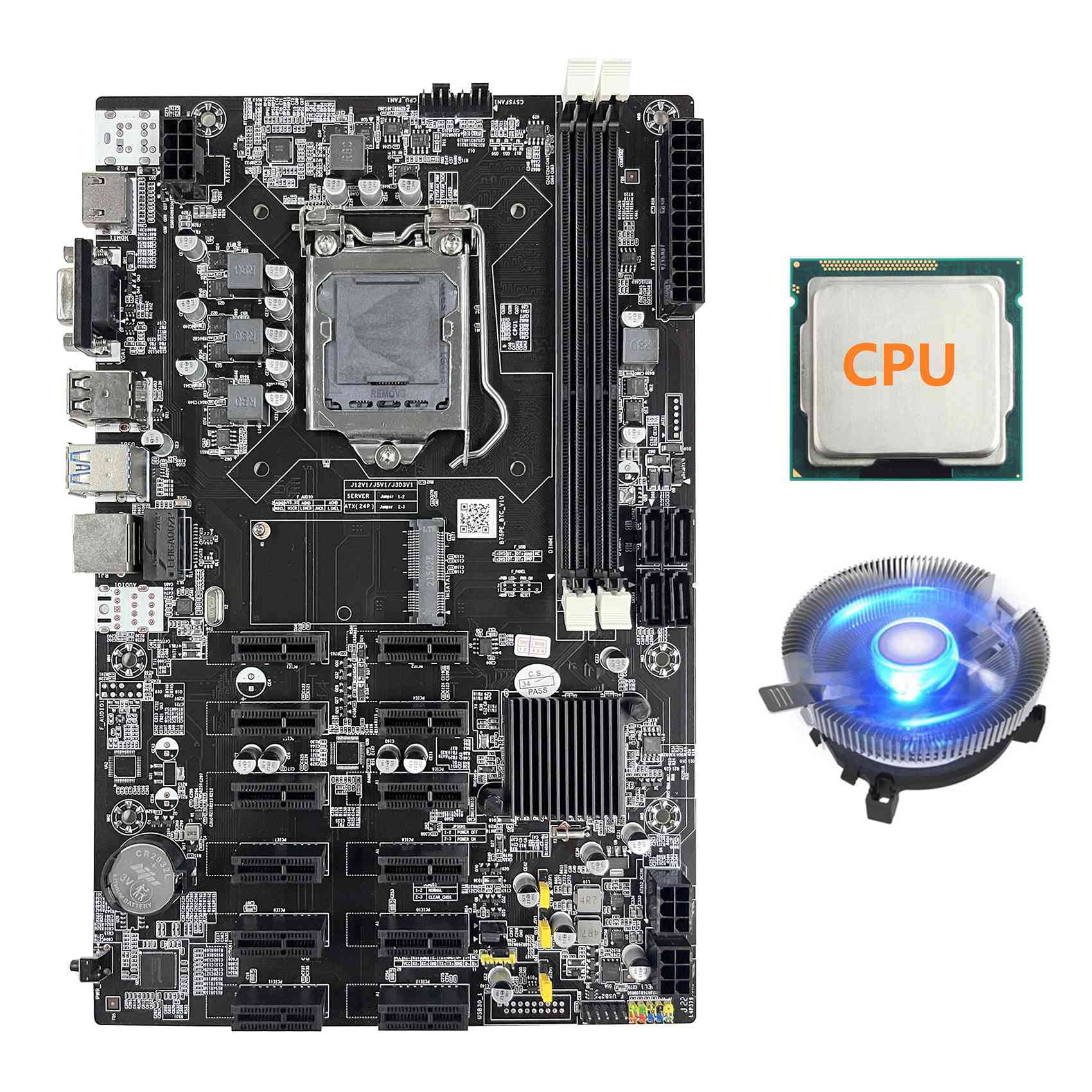 B75 12 PCIE BTC Mining Motherboard+Random CPU+CPU Cooling Fan LGA1155 ...