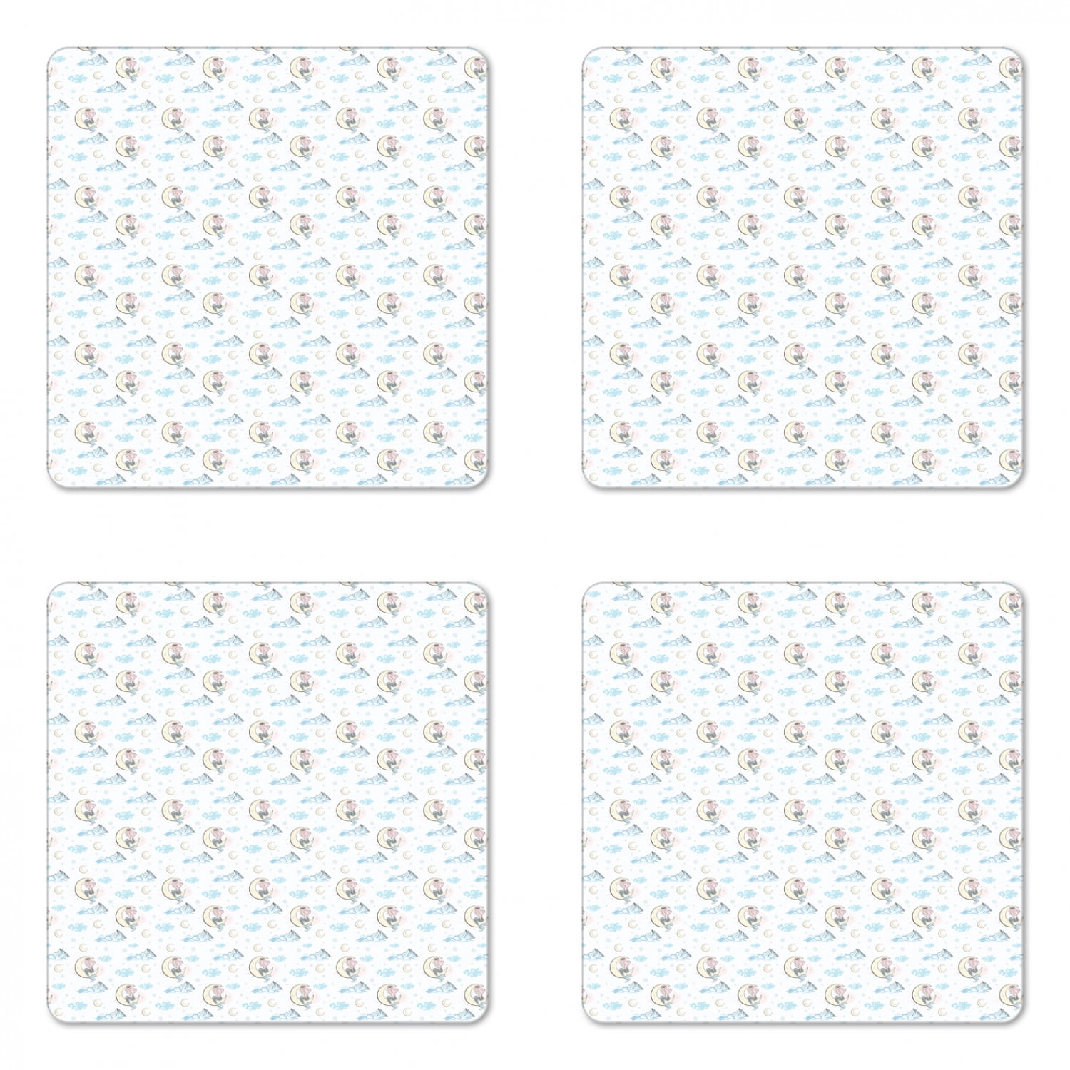 Fantasy Coaster Set of 4, Pastel Demonstration of a Mermaid Sitting on ...