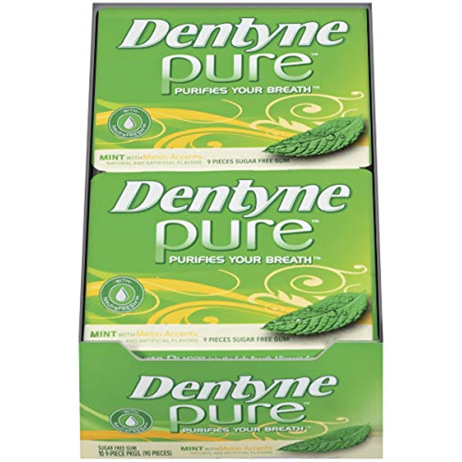 Dentyne Pure Mint With Melon Accents Sugar Free Gum, 10 Packs Of 9 ...