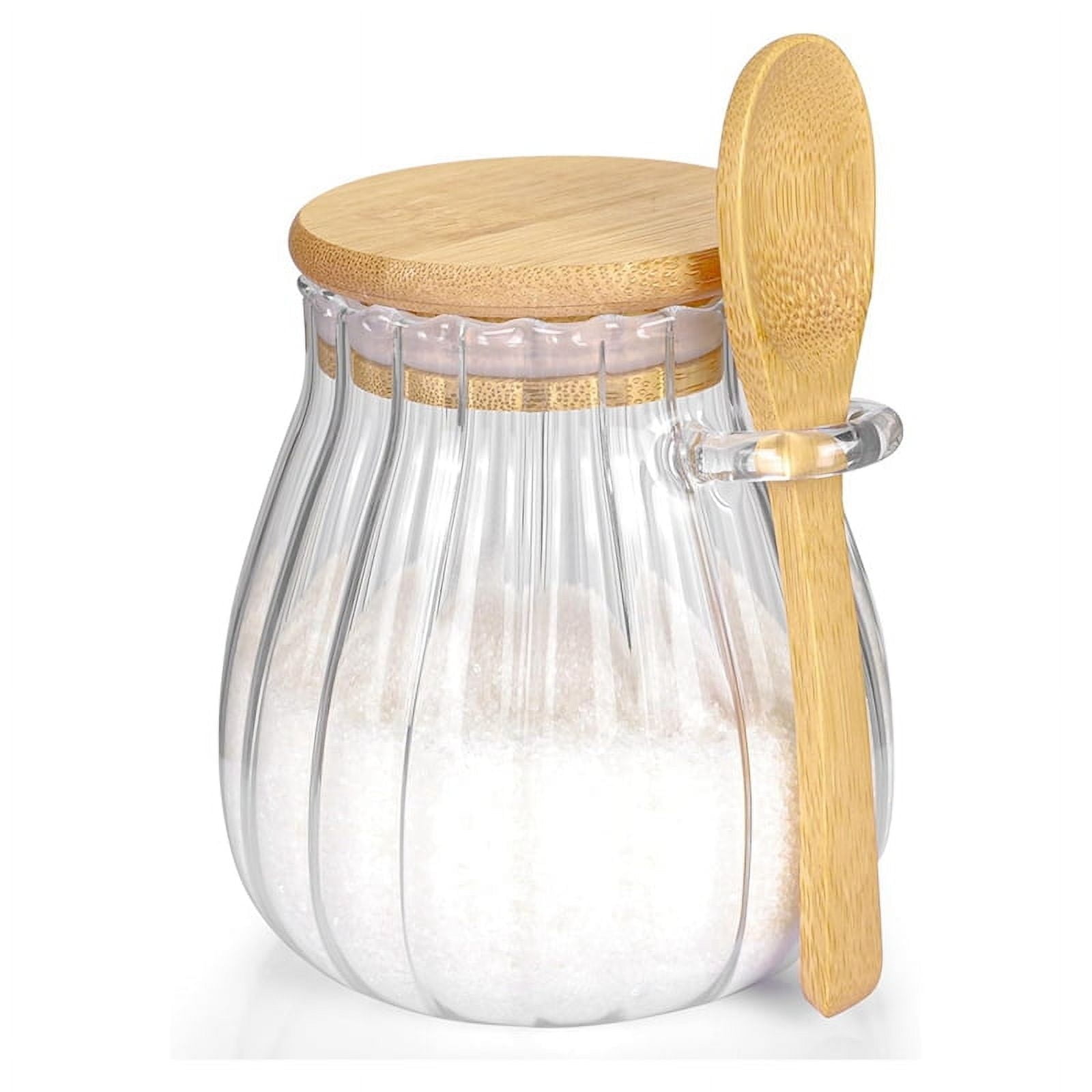Recipiente para azúcar con tapa de bambú y cuchara, tarro de vidrio ...