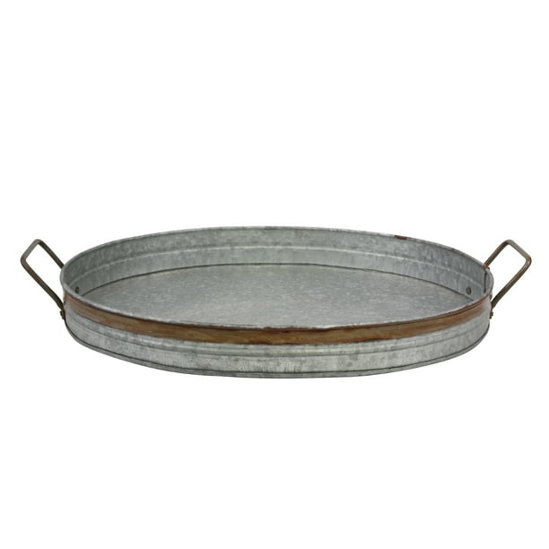 Stonebriar 19.4" x 14.2" Solid Galvanized Metal Decorative Tray, Gray ...