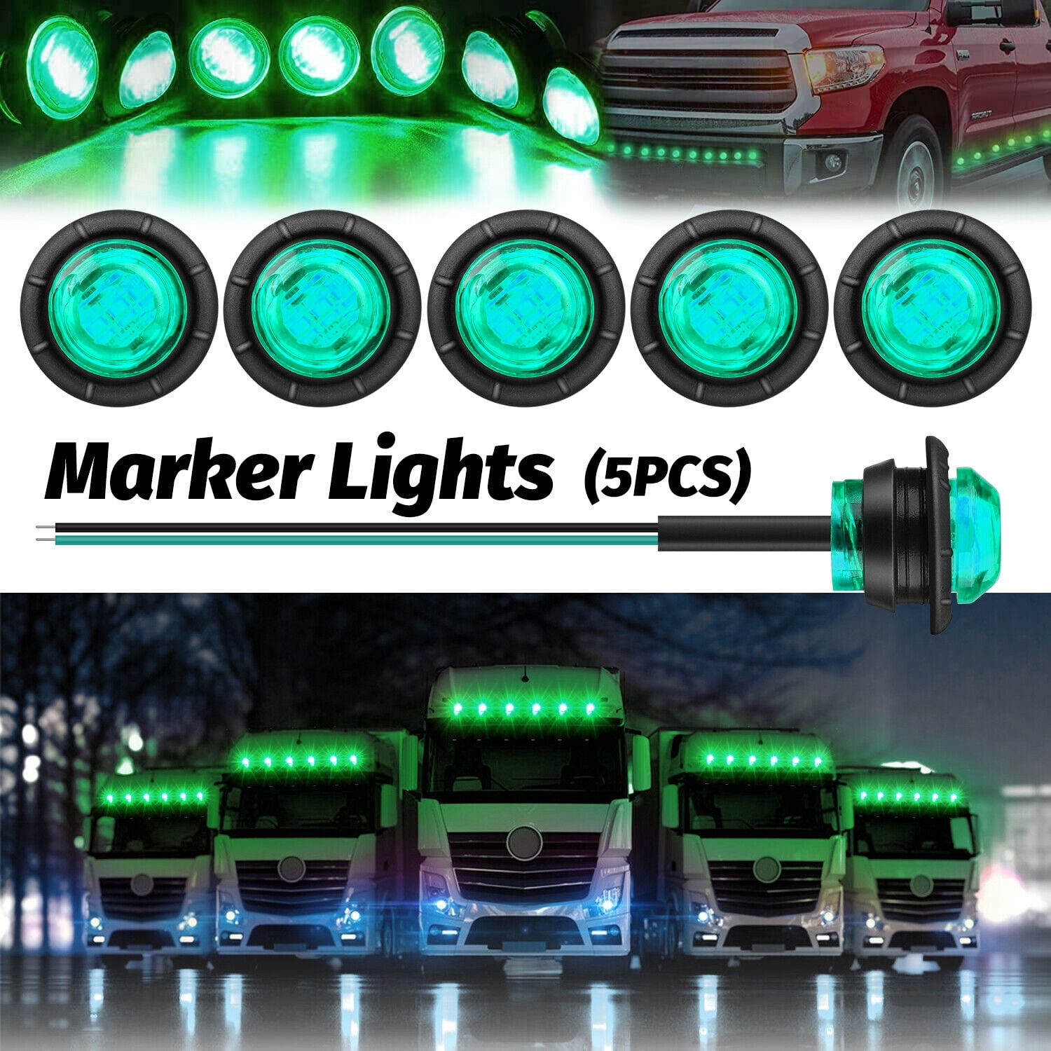 Htwon 5/10/20/50X LED Marker Lights 3/4" Truck Trailer Side Lamp Round ...