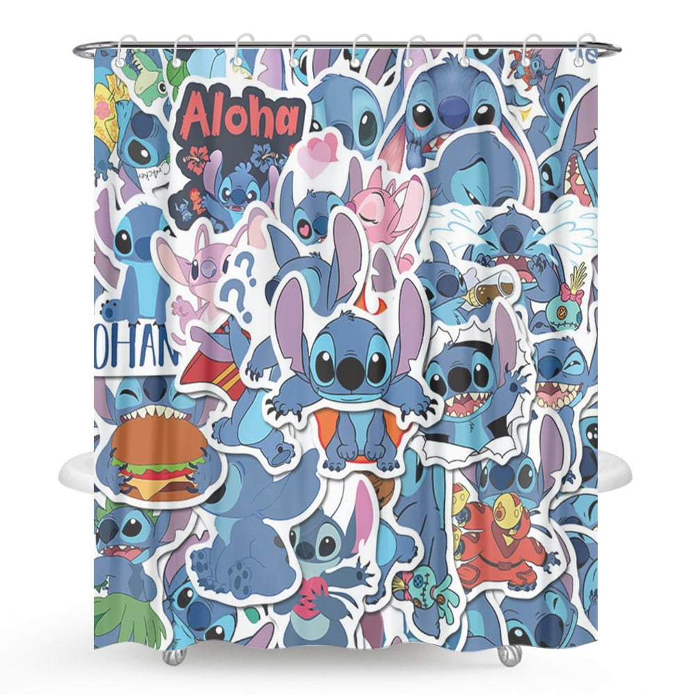 Cartoon Stitch Shower Curtain Modern Polyester Hotel Style Fabric