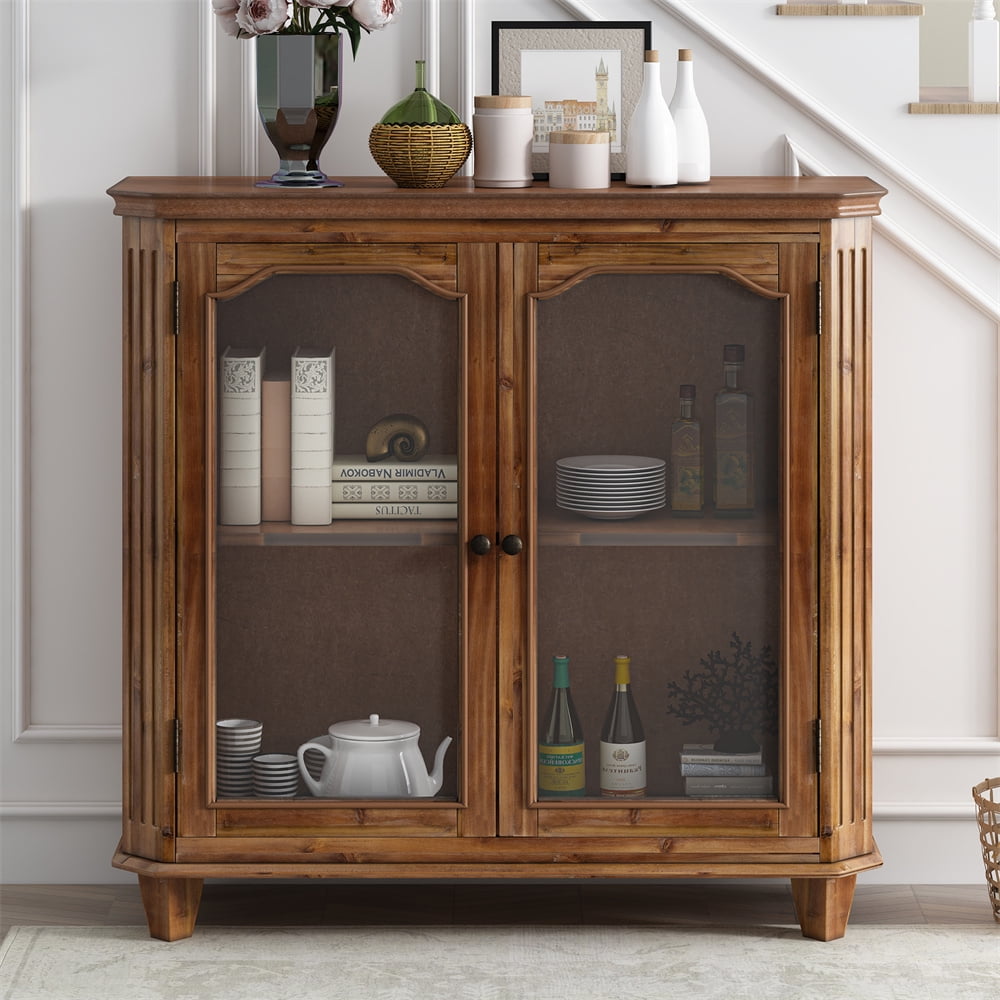 Accent Storage Cabinet, Solid Wood Buffet Sideboard with 2 Acrylic ...