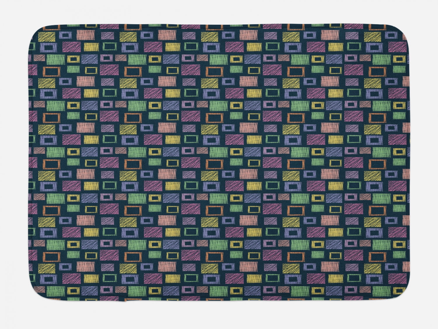 Geometric Bath Mat, Pattern with Squares Hand Drawn Style Figures with ...