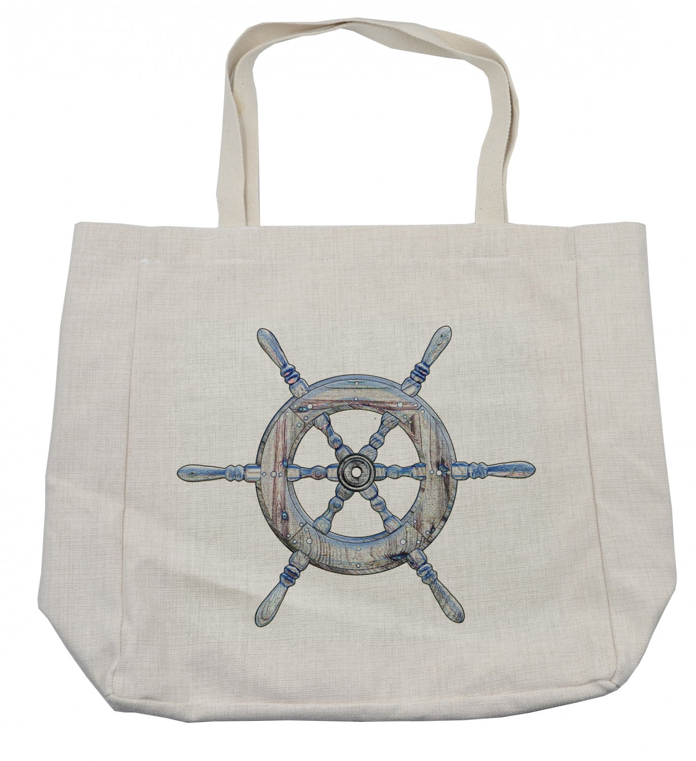 Nautical Shopping Bag, Illustration of a Wooden Ship Wheel over White ...