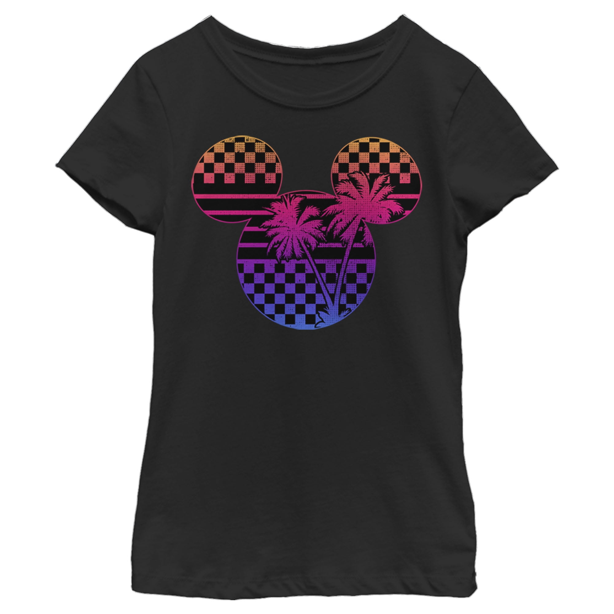 Girl's Mickey & Friends Mickey Mouse Neon Palm Trees Silhouette Graphic ...