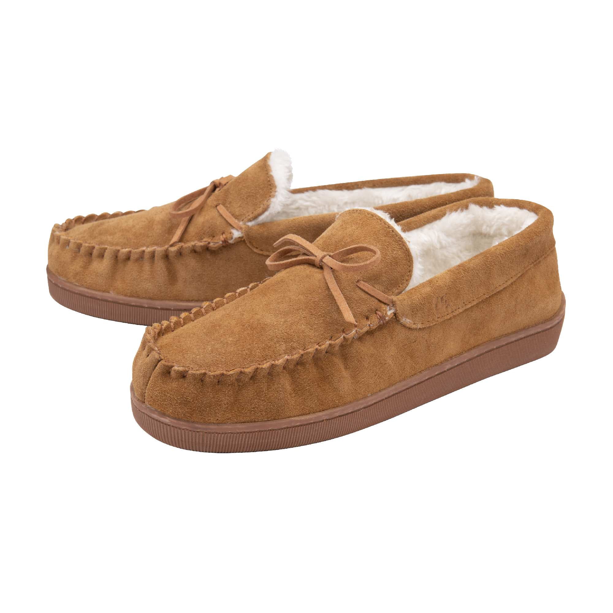 Dunlop - Mens Suede Leather Faux Fur Lined Moccasin Slippers with ...