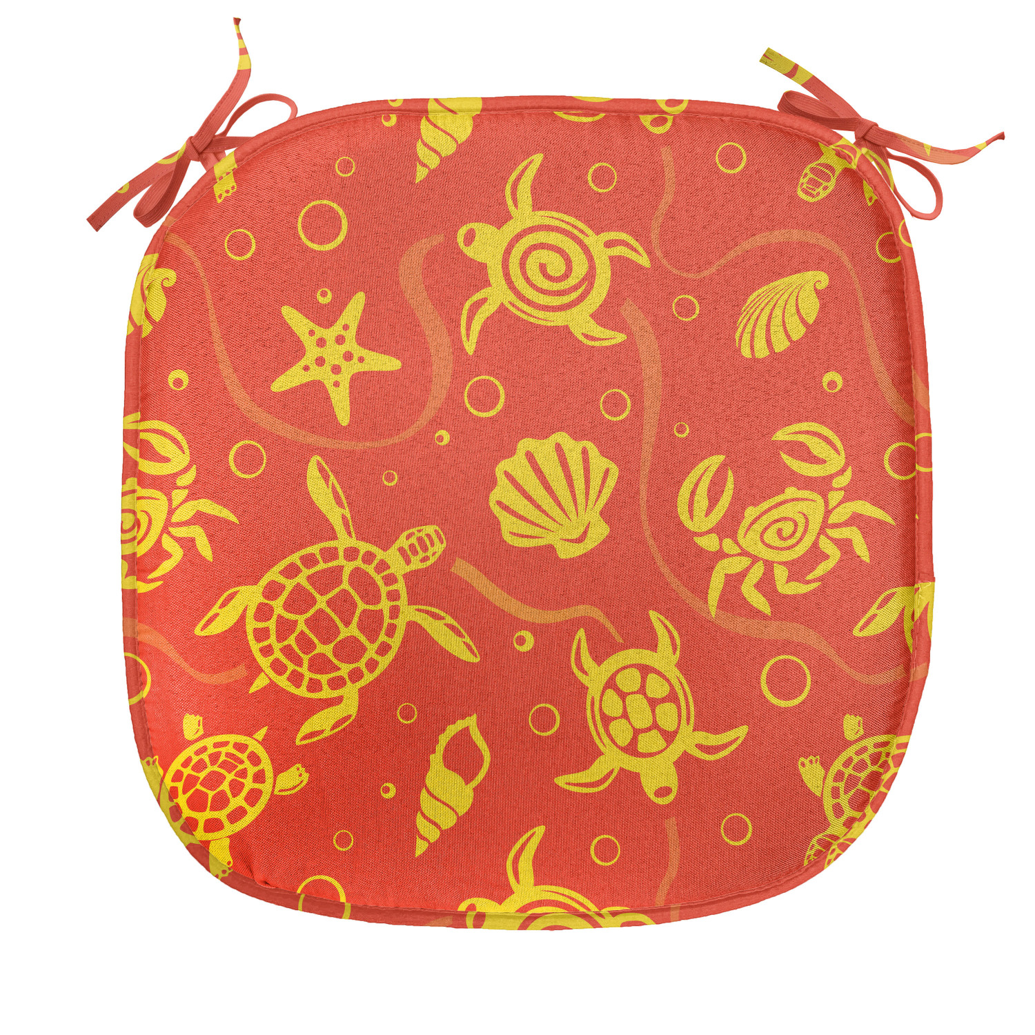 Orange Chair Seating Cushion, Swimming Turtles and Crabs with Seashells ...