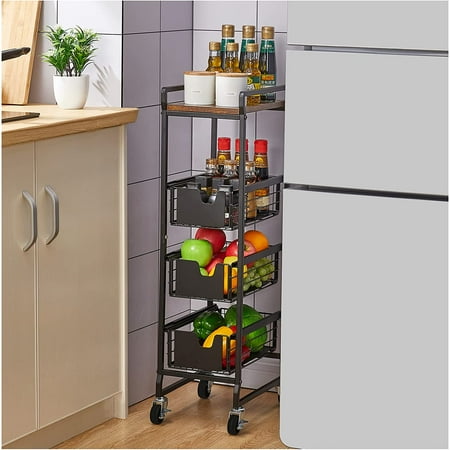 4 Ti Rolling Cart with Draw , Storage Rack, Slim Utility Cart, Pull Out ...