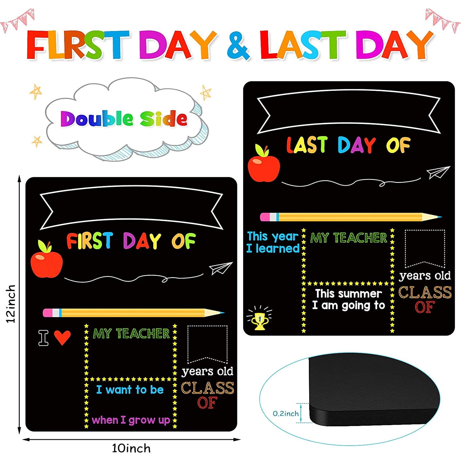 Letreros de pizarra para compartir fotos del primer y último día de ...