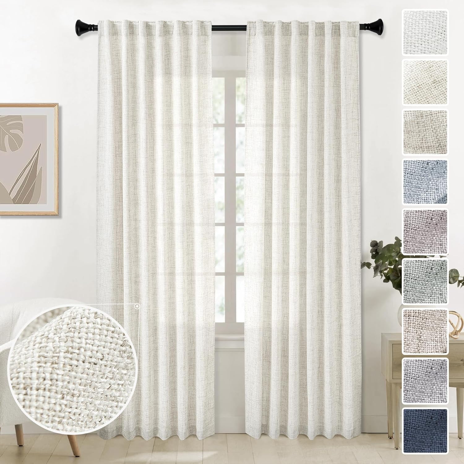 Click here for Siabc-Natural Linen Back Tab Curtains 92 Inch Long... prices