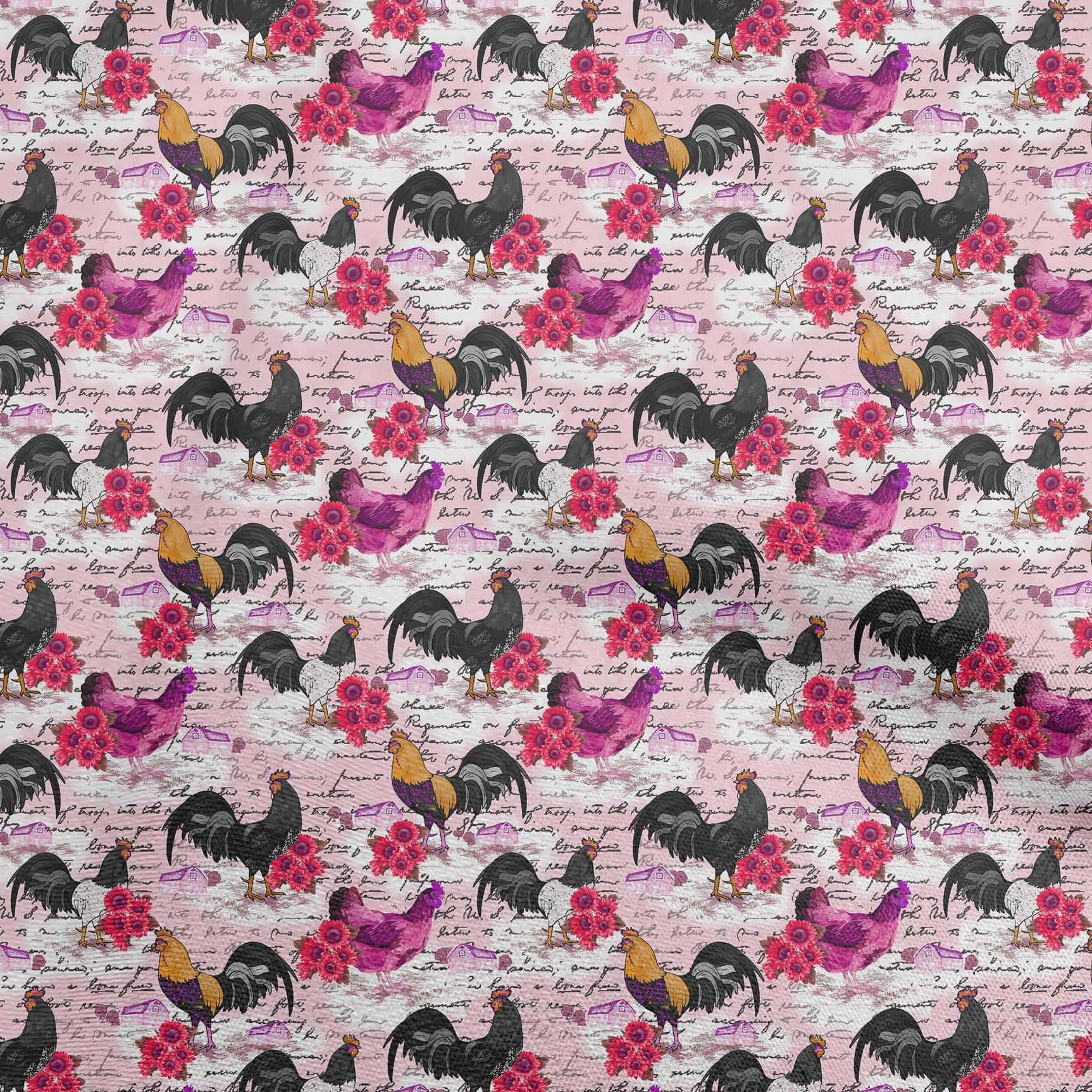 oneOone Georgette Viscose Pink Fabric Birds Rooster Craft Projects ...