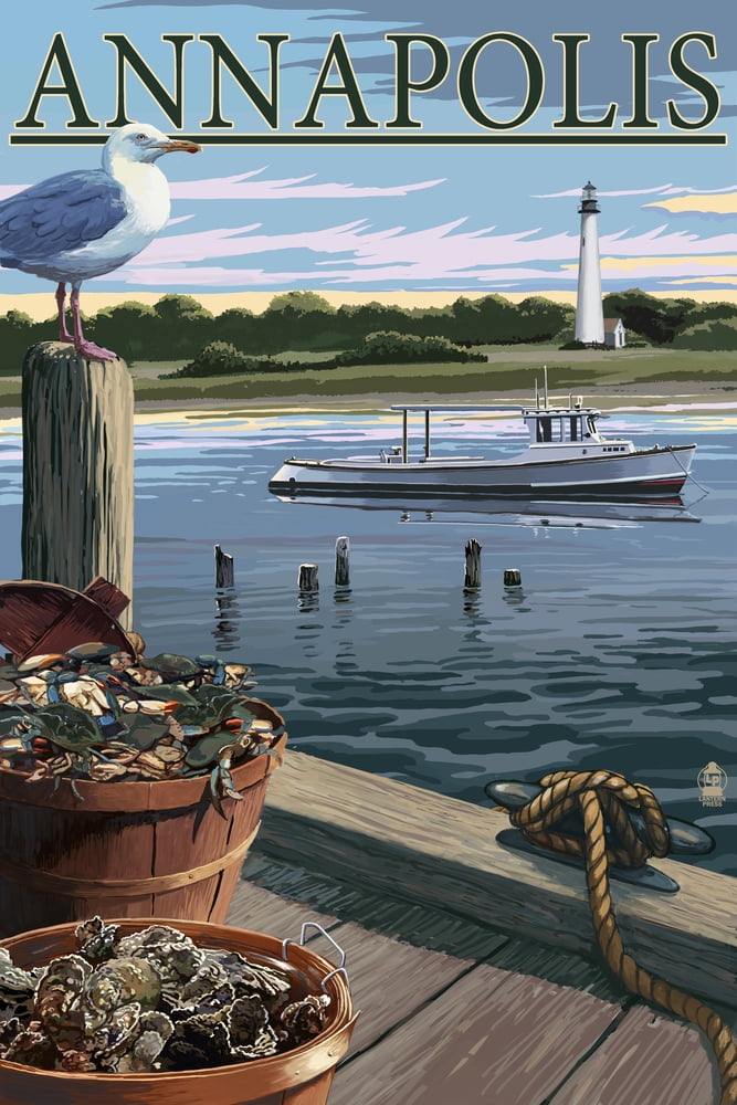 Annapolis, Maryland, Blue Crab and Oysters on Dock (16x24 Giclee ...