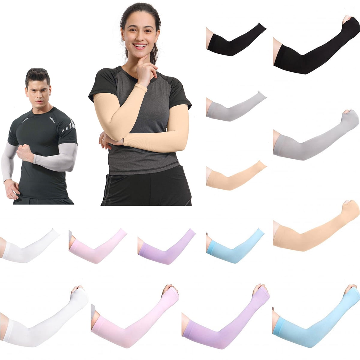 Manwang 2 Pair UV Protection Cooling Arm Sleeves Sun Sleeves Arm Cover ...