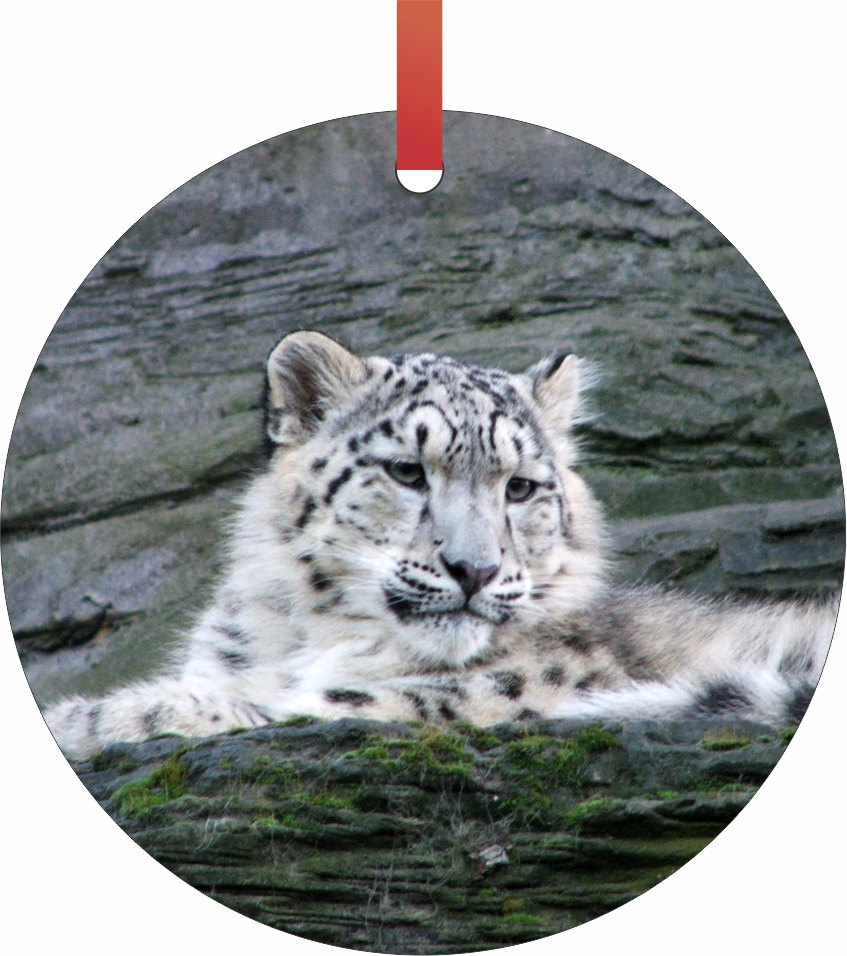 Snow Leopard Double Sided Round Shaped Flat Aluminum Glossy Christmas ...